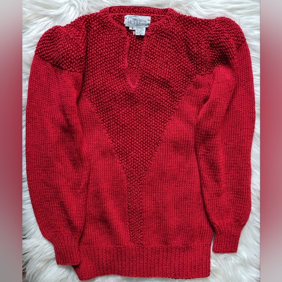 Nannell | Sweaters | Nwt Nannell Red Hand Knit Crew Wslit V Neck Ribbed ...